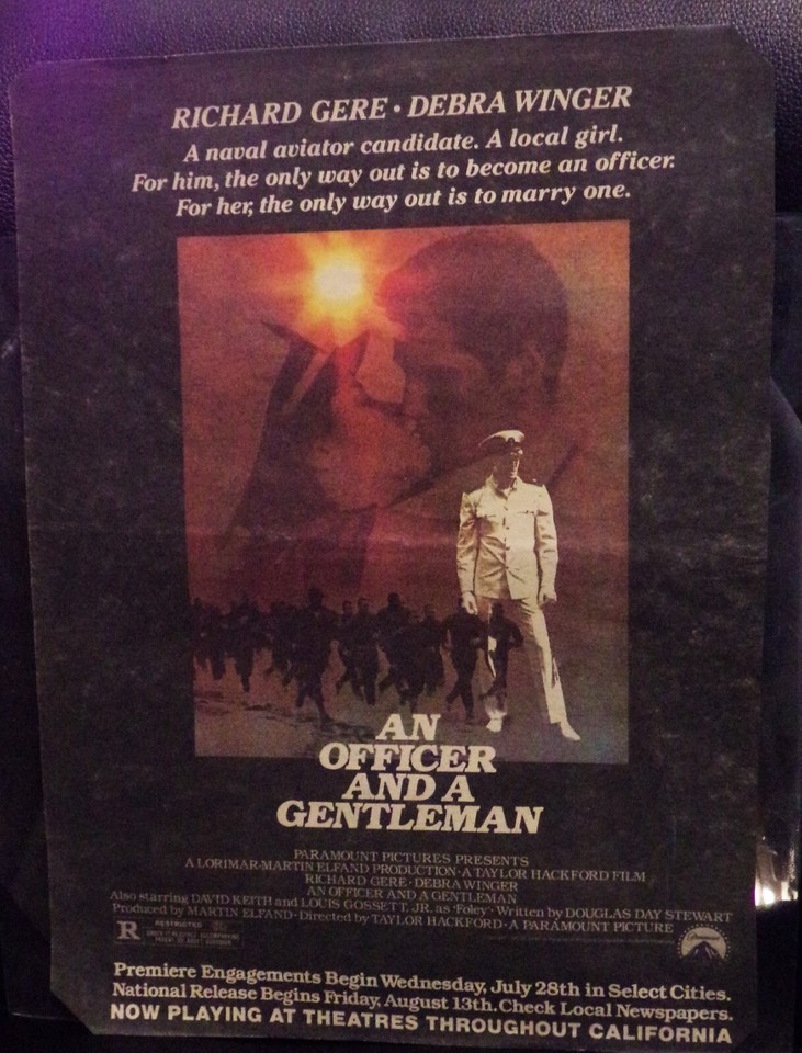 Movie Promo/Poster Ad "An Officer and a Gentleman" Richard Gere/Winger ...