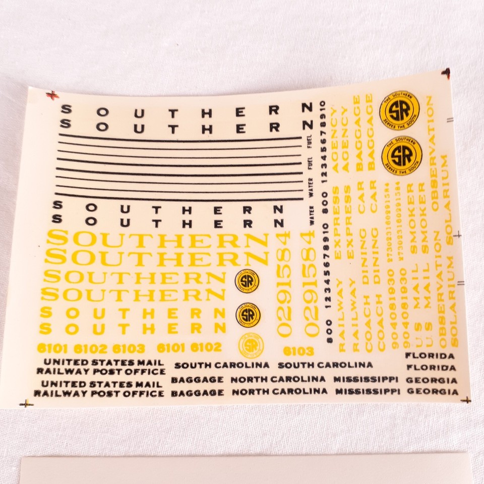 Elco HO Scale The Southern Lettering Passenger Cars Water Slide Decals ...