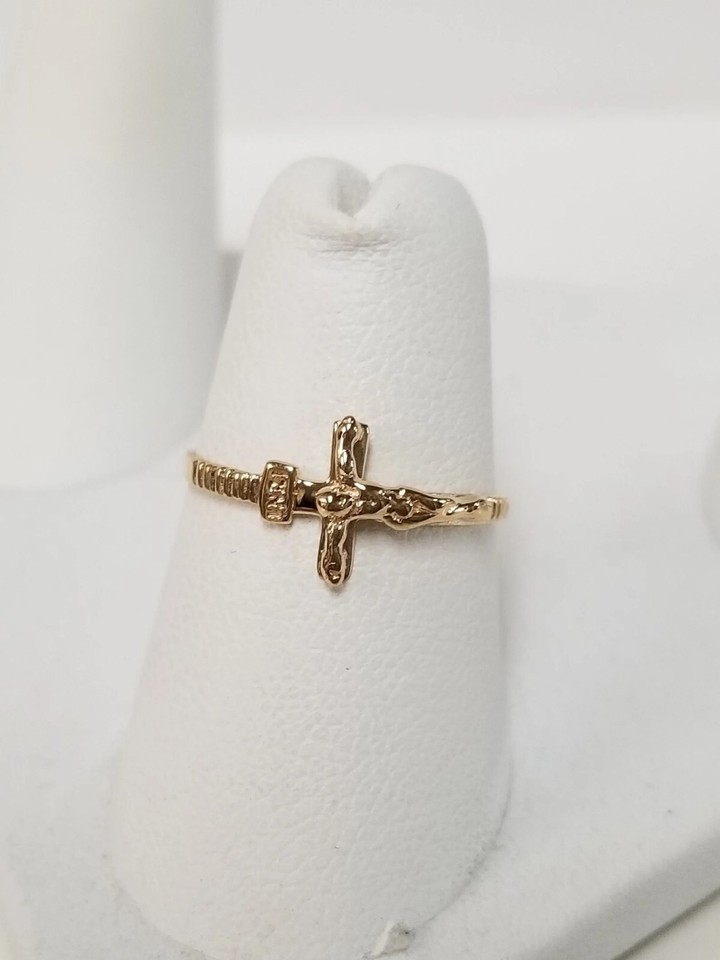 10k yellow gold crucifix Christ band ring 1 gram | eBay