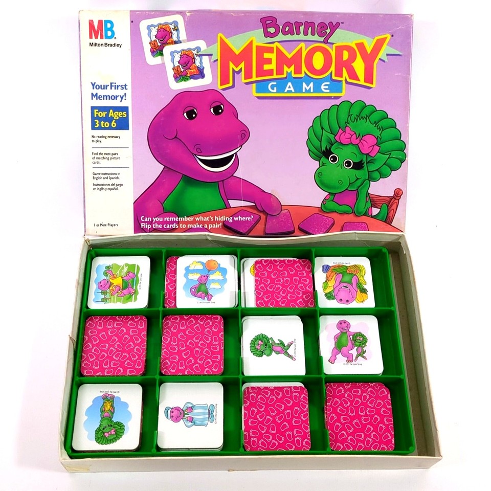 VINTAGE 1993 BARNEY Memory Matching Cards Game Milton Bradley 100% ...