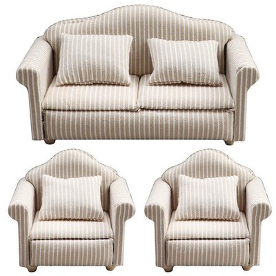 1:12th Scale Miniature Dolls House Beige Stripe Sofa Kit House ...