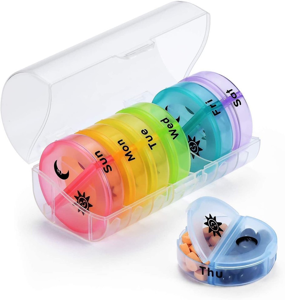 7 Day Pill Box Organiser AM PM Pop Open Weekly Large Pill Box Case 2 ...