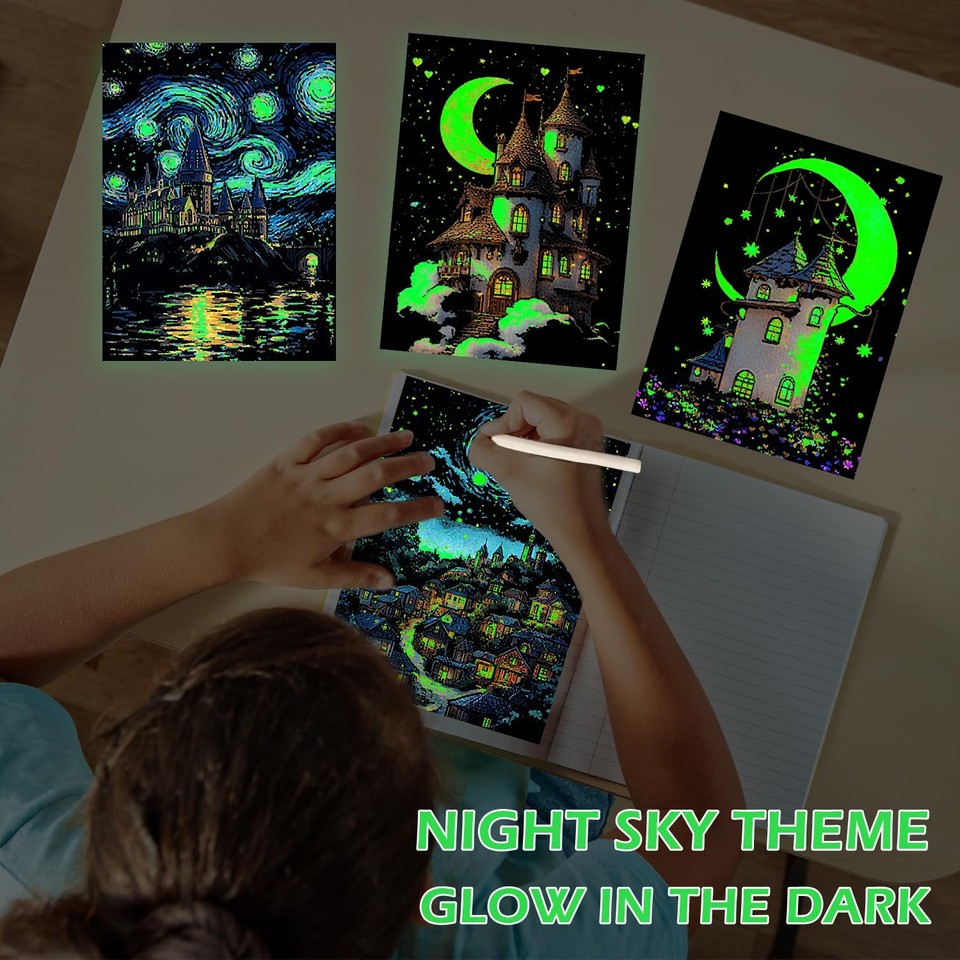 Luminous Scratch Art Notes Kit, Rainbow Scratch Paper Stencils, 8-Piece ...