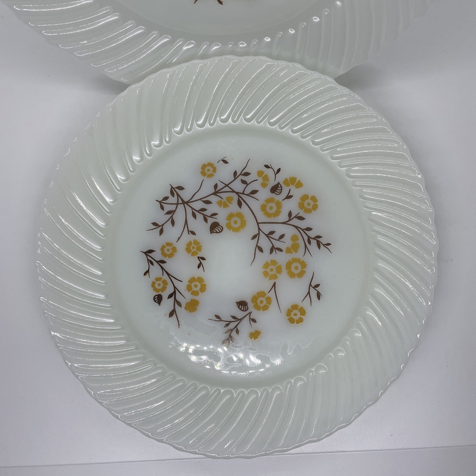 Termocrisa Mexico Set Of 6 Vtg. Milk Glass Yellow & Brown Floral Dinner ...