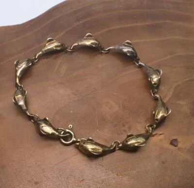 925 Sterling Silver Vintage Dark Tone Dolphin Link Chain Bracelet | eBay