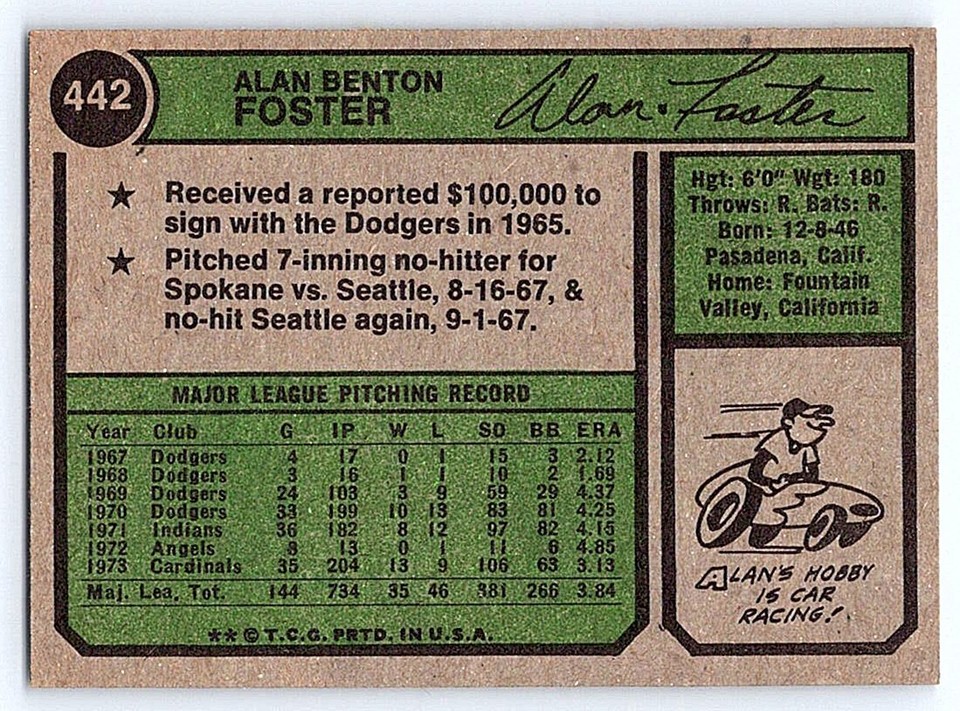 Alan Foster 1974 Topps #442 - Please see pics for cond. | eBay