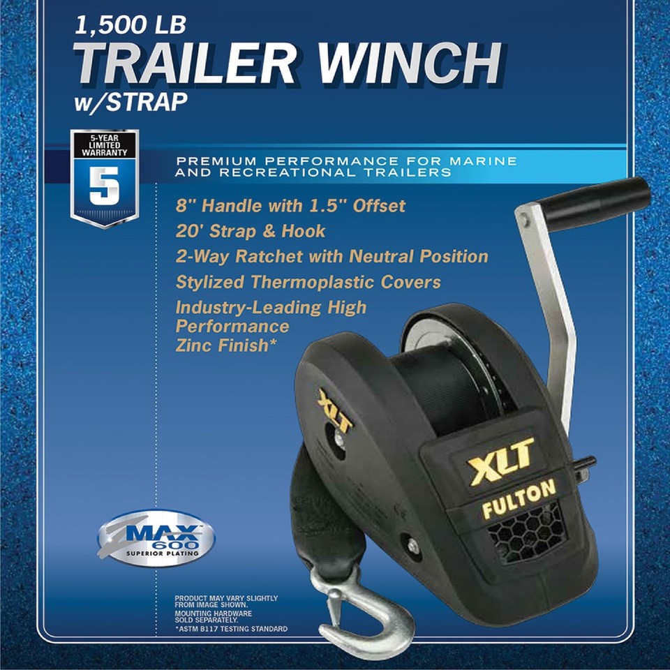 Fulton 142311 XLT Boat Trailer Winch with 20 Foot Winch Strap with Hook ...