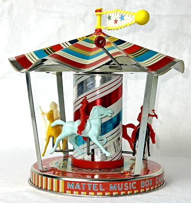 Vintage MATTEL MUSIC BOX CAROUSEL, tin toy with hand crank, MUSIC NOT ...