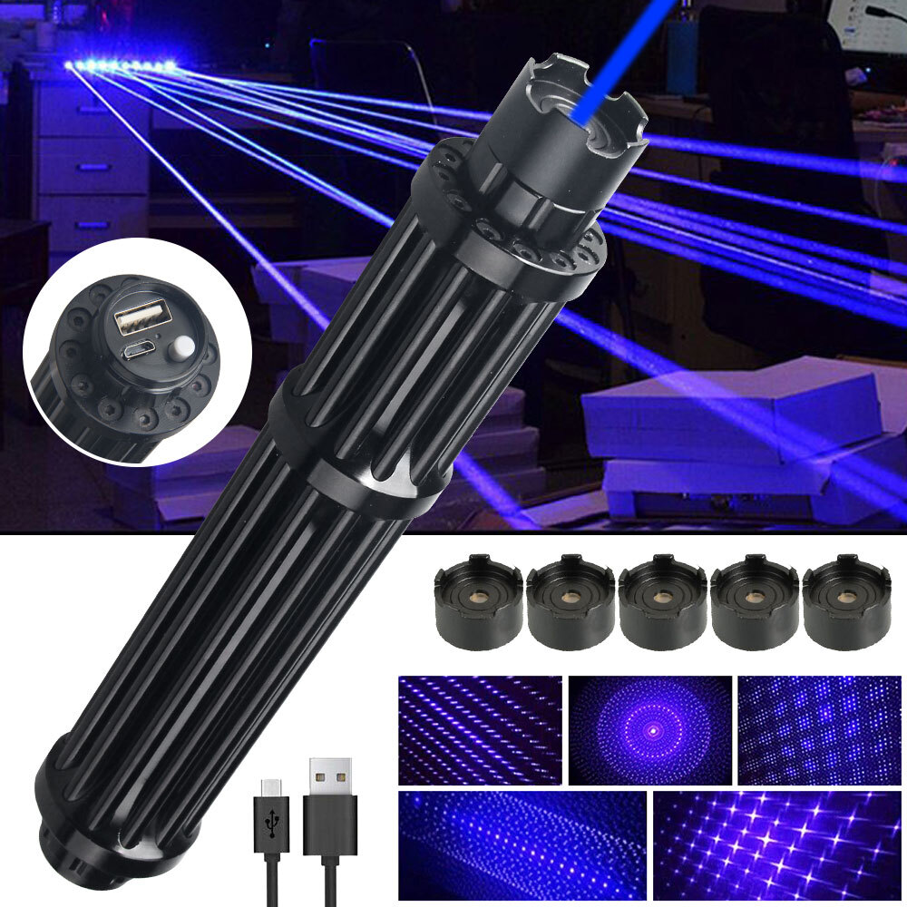 6W 450nm Blue Laser Pointer Pen Visible Light Beam Lazer USB Charging w ...