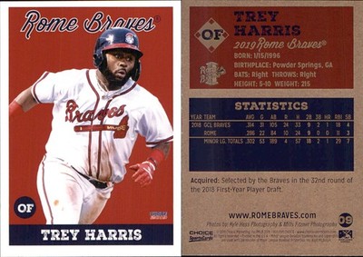 Trey Harris 2019 Choice Rome Braves #9 RC Card FREE SHIP *AutographDen ...