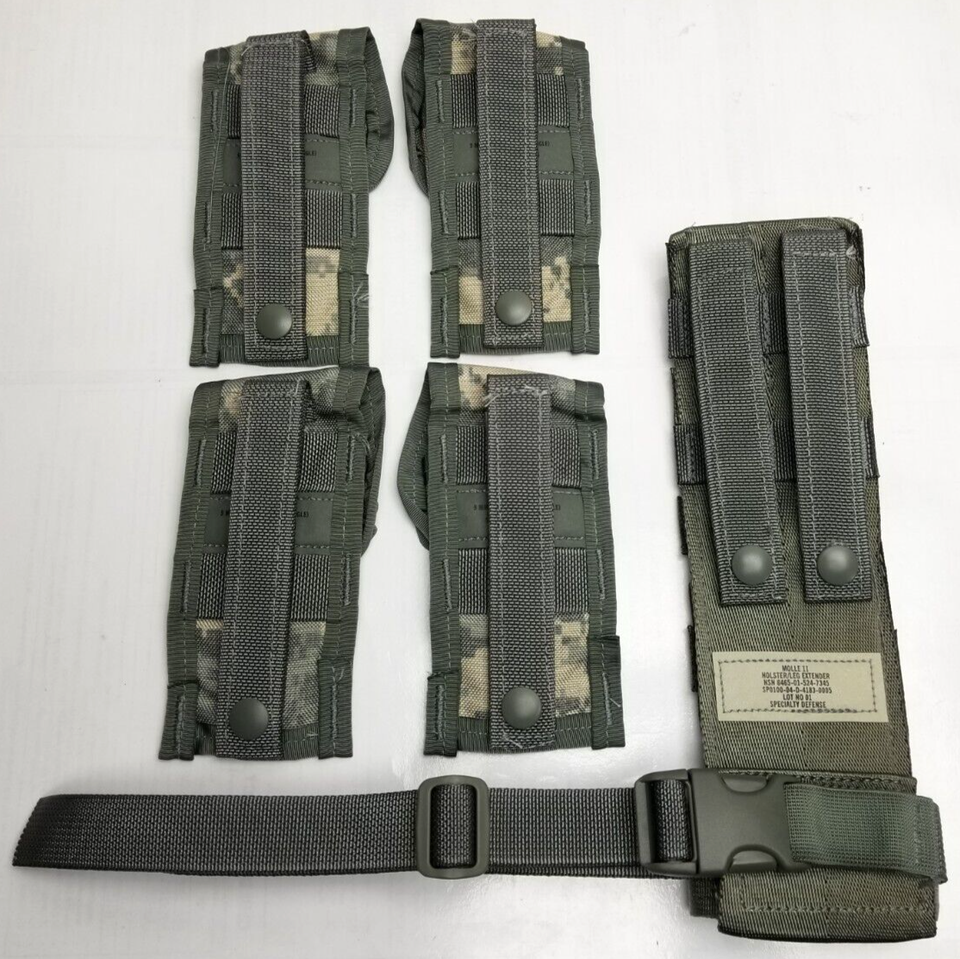 NIB USGI MOLLE ACU PISTOLMAN SET LEG EXTENDER w 4 SINGLE 9mm MAG ...