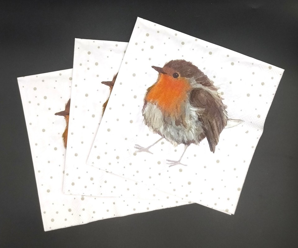 T704# 3 x Single Paper Napkins For Decoupage Big Fat Robin Bird On ...