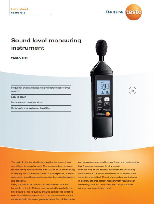 GENUINE TESTO 815 SOUND LEVEL METER +32~ +130 DB 05638155; 31.5 Hz to 8 ...