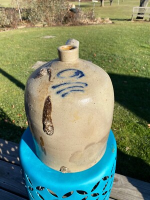 Vintage 2-Gallon Salt Glazed Stoneware Jug w/Cobalt & Large TOBACCO ...