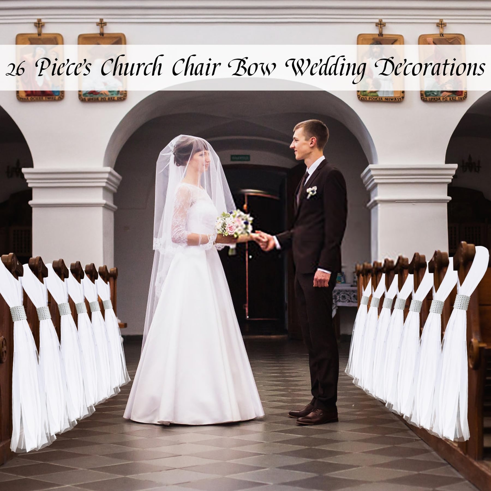 26 Sets Large Extended Wedding White Pew Bows Tulle Wedding Aisle ...