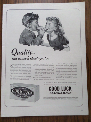 1943 Margarine Ad Jelke's GOOD LUCK Vegetable Oleomargarine | eBay