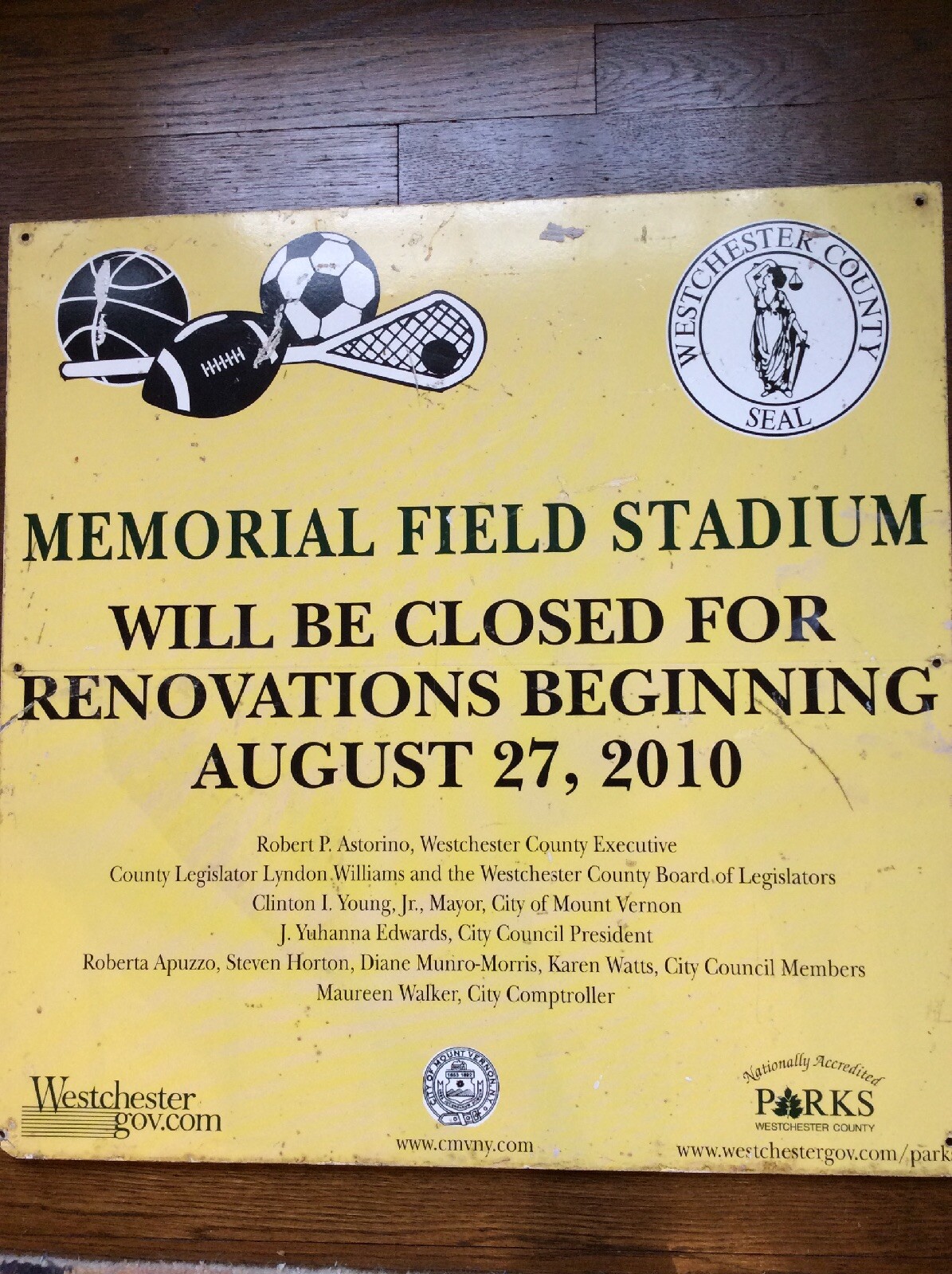 Westchester County Memorial Field Stadium Sign Site Of Mean Joe Greene ...