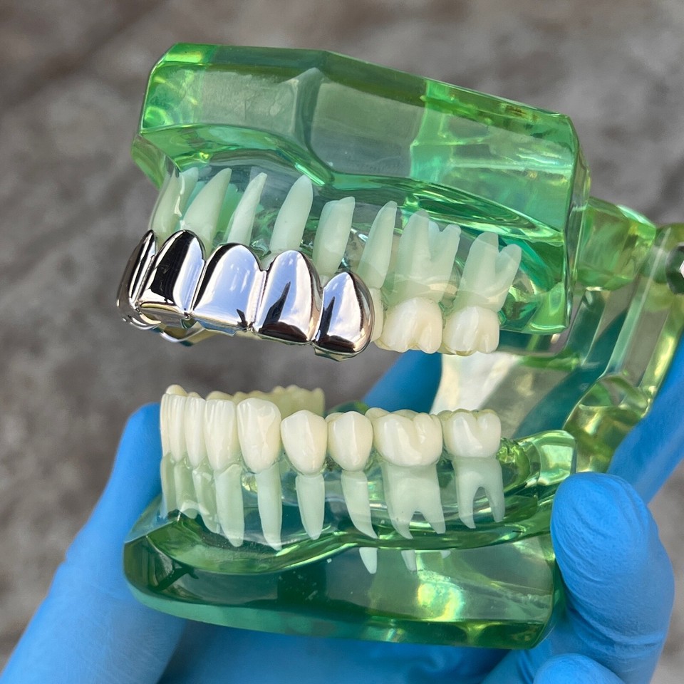Deeper-Cut Teeth Grillz 8 Top or 8 Bottom or 8/8 Teeth Silver Tone ...