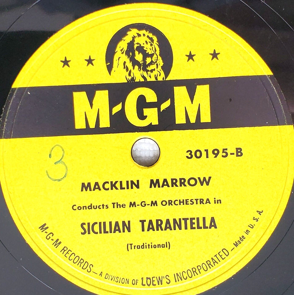 Macklin Marrow 1951 VG 78 RPM 10 inch MGM 30195 Sicilian Tarantella ...