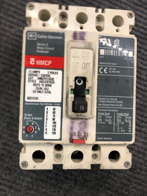 CUTLER HAMMER HMCP015E0C 15 AMP 3 POLE 600VAC SERIES C MOTOR CIRCUIT ...