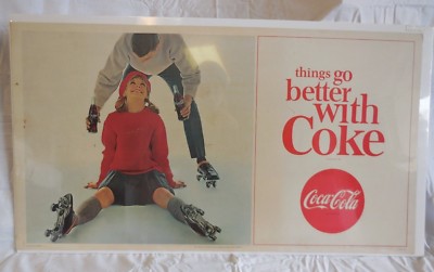 Original Coca Cola Advertisement Sign Litho Ice Skating Ad 1964 | eBay