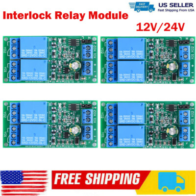 2Pcs DC 12V 24V 2-Way Interlock Relay Module Flip-Flop Latch Relay New ...