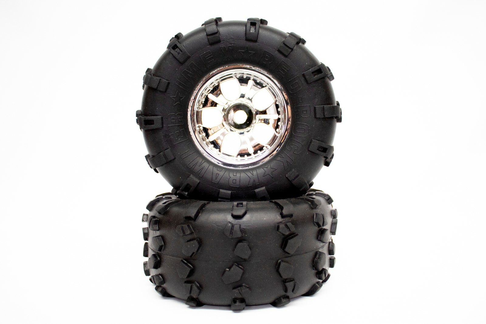 IMEX 3.2" Red Rock Tires & Falcon Chrome Rims (1 Pair) 17/14mm Hex | eBay