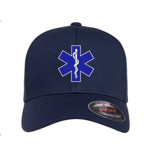 Star of Life EMS EMT PARAMEDIC Embroidered Logo FlexFit Hat Navy ...