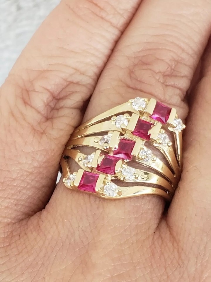 Wide 14k Yellow Gold red 5 row semanario Ring Size 6 7 8 9 | eBay