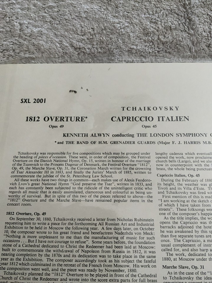 Kenneth Alwyn TCHAIKOVSKY 1812 Overture DECCA SXL 2001 LP ALBUM VINYL ...