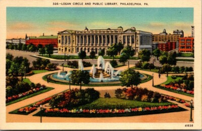 Postcard Logan Circle & Public Library Philadelphia Pa | eBay