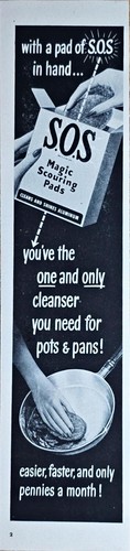 1948 SOS Scouring Pads - Cleaner for Pots & Pans Cleans Shines Vintage ...