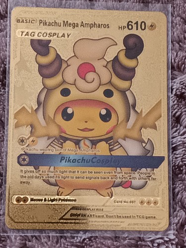 Gold Pikachu and Mega Ampharos Tag Cosplay No. 007 Rare Card with Top ...