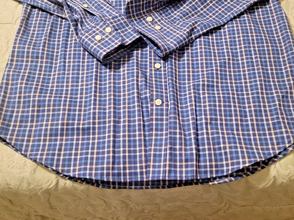 Peter Millar Shirt Mens Large Nanoluxe Easy Care Blue Button Plaid ...