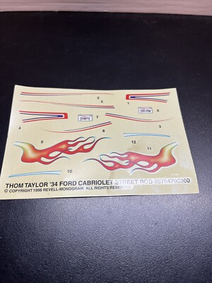 Thom Taylor '34 Ford Cabriolet Street Rod Revell Monogram 1:24 Decals ...