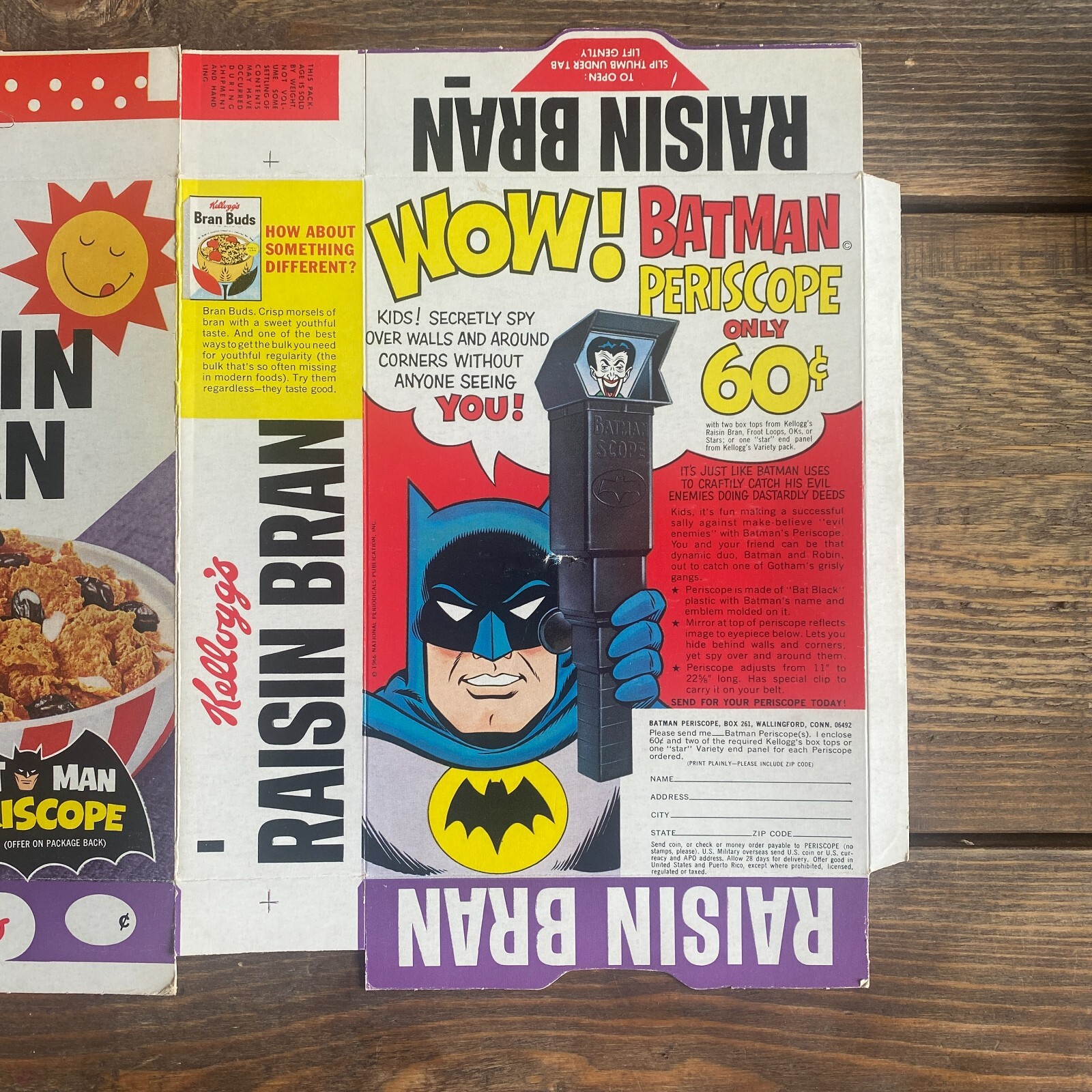 Rare Batman 1966 Periscope Kellogg's Raisin Bran Cereal Box RARE | eBay