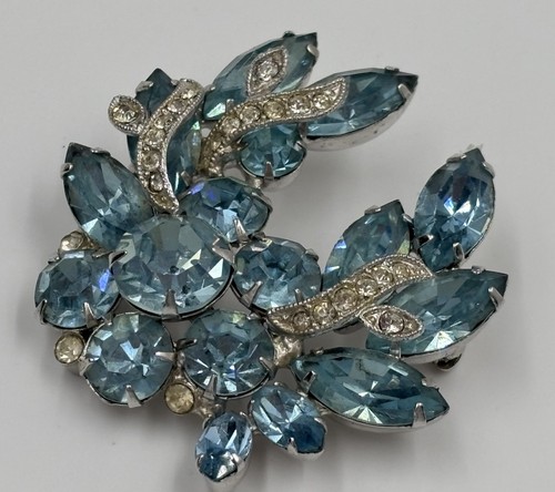 Vintage Eisenberg Ice Rhodium Plated Ice Blue Rhinestone Leaf Spray ...