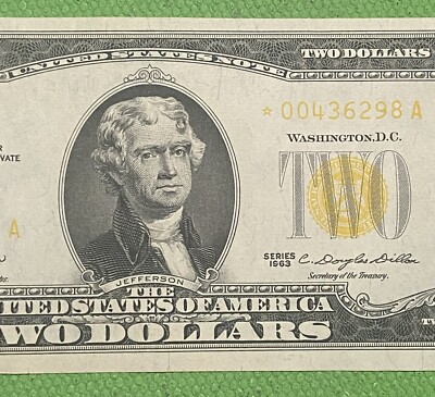 1963 $2 Dollar Star Replacement 《Yellow/Gold Seal & Number note Rare ...