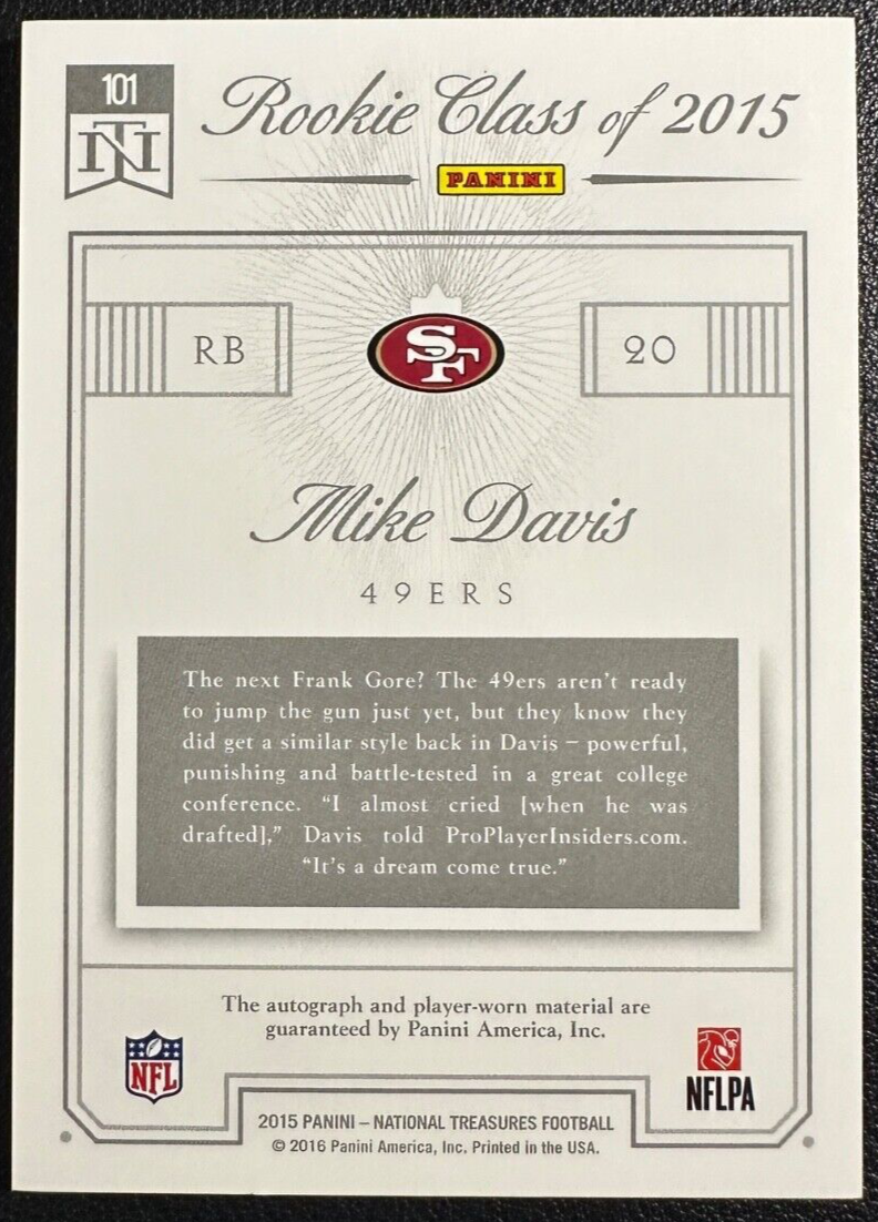 2015 Panini National Treasures - RPS Rookie Patch Autograph Mike Davis ...