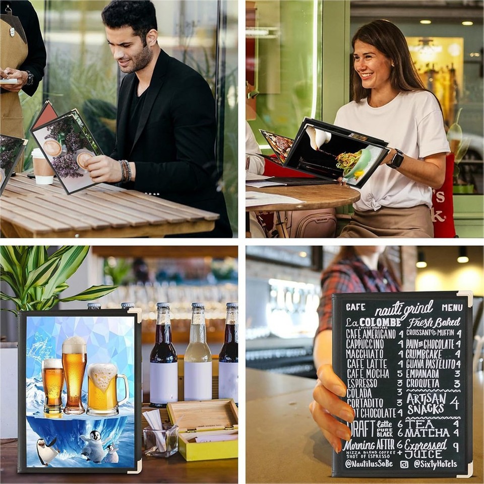 6PCS Menu Covers,Menu Holder 4 Page 8 View Transparent Restaurant ...