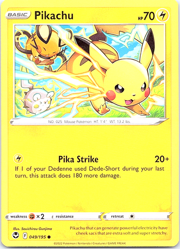 Pikachu - 049/195 Common 70HP (2022) Basic Silver Tempest | eBay