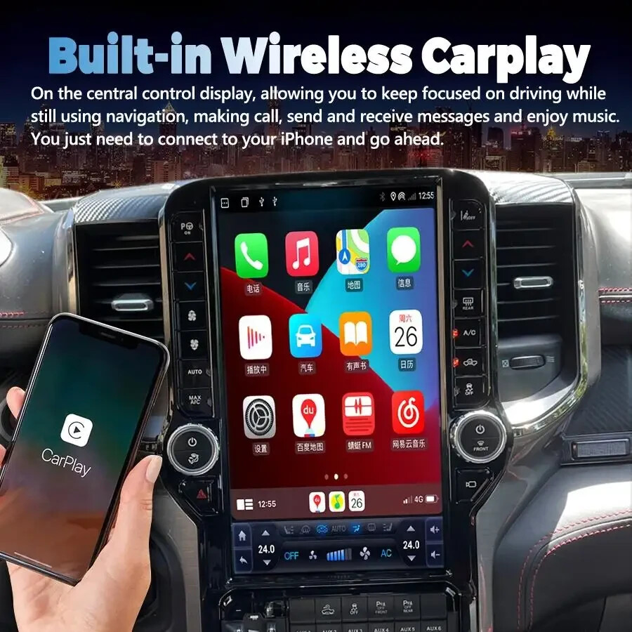 13.6" GPS Navigation Carplay Radio For Dodge Ram 1500 Tesla Car Screen ...