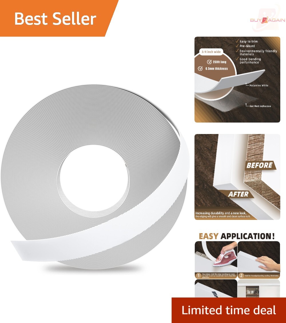 Premium White Melamine Edge Banding 3/4 inch x 250ft - Easy Application ...