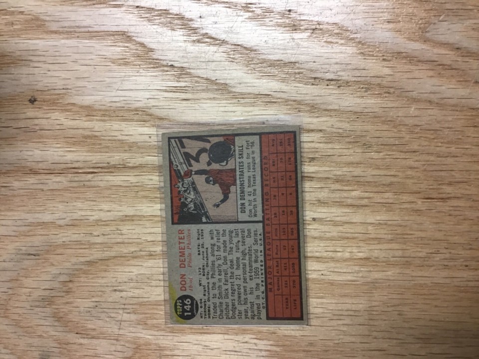 1962 Topps Baseball Don Demeter Philadelphia Phillies Card #146 | eBay