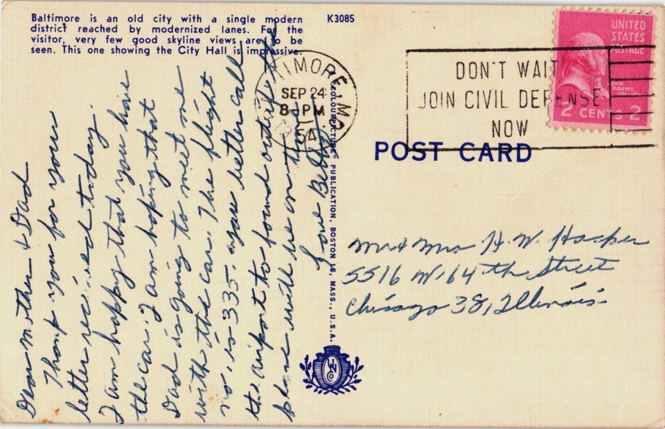 Baltimore Maryland City Hall Downtown Night View Postcard 1940s | eBay