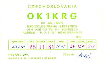 Strasnice Praha Czech Republic Czechoslovakia OK1KRG QSL Radio Postcard ...