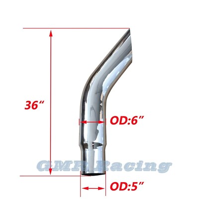 Chrome 6"-5" OD Bull Horn Stack Pipe Semi Truck 36" Length Tube Exhaust ...