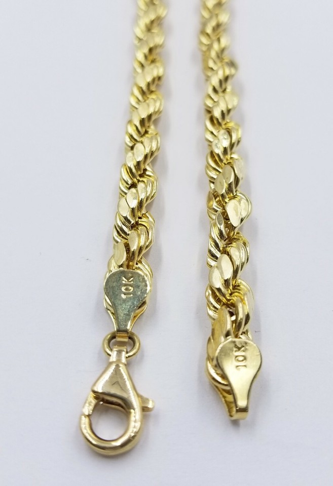 REAL 10K Gold Rope Chain 7mm 26 Inch Men Necklace Gold Diamond Cut | eBay