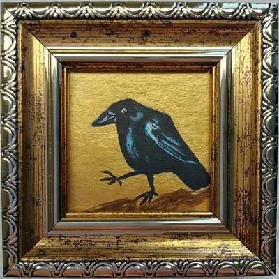 Crow Painting Bird 2x2 Oil Painting Raven Wall Art Golden Painting ...