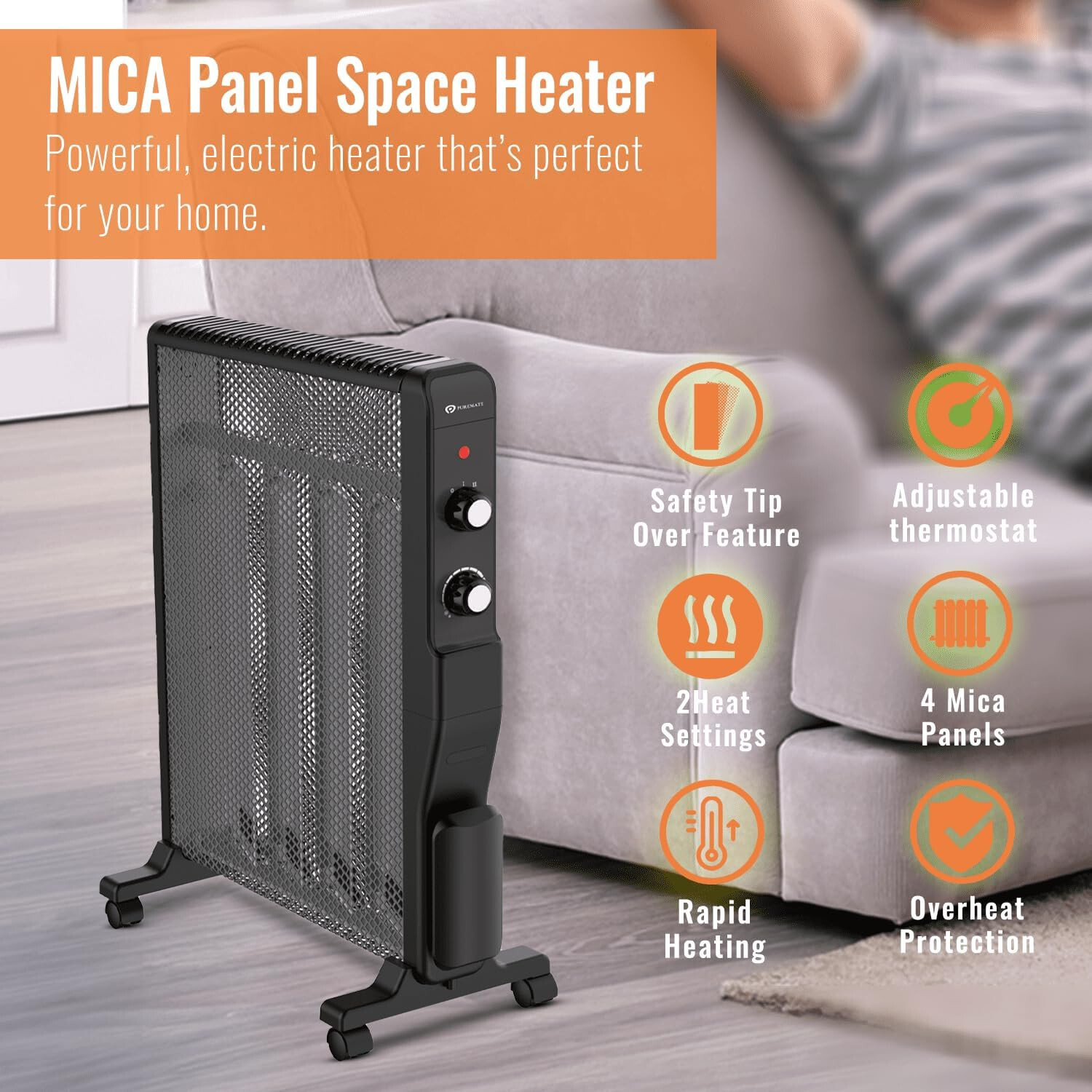 PureMate Heater Oil Free with Mica Panels, 2000W Electric Heater | eBay